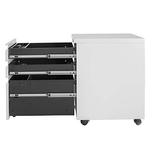 Bonnlo White 3 Drawer File Cabinet with Lock, Rolling File Cabinet for Home Office, Locking File Cabinet Under Desk Filing Cabinet Mobile Office Drawers with Pencil Tray, Assembly Required, 23.6" H