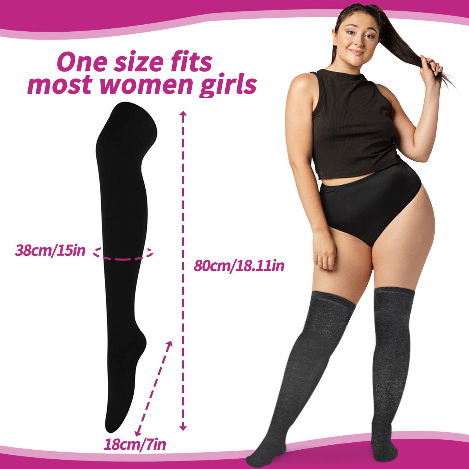 Buauty 4 Pairs Thigh High Socks,Knee High Socks,Long Socks,Halloween Cute Over The Knee Stripes Socks For Women , Medium