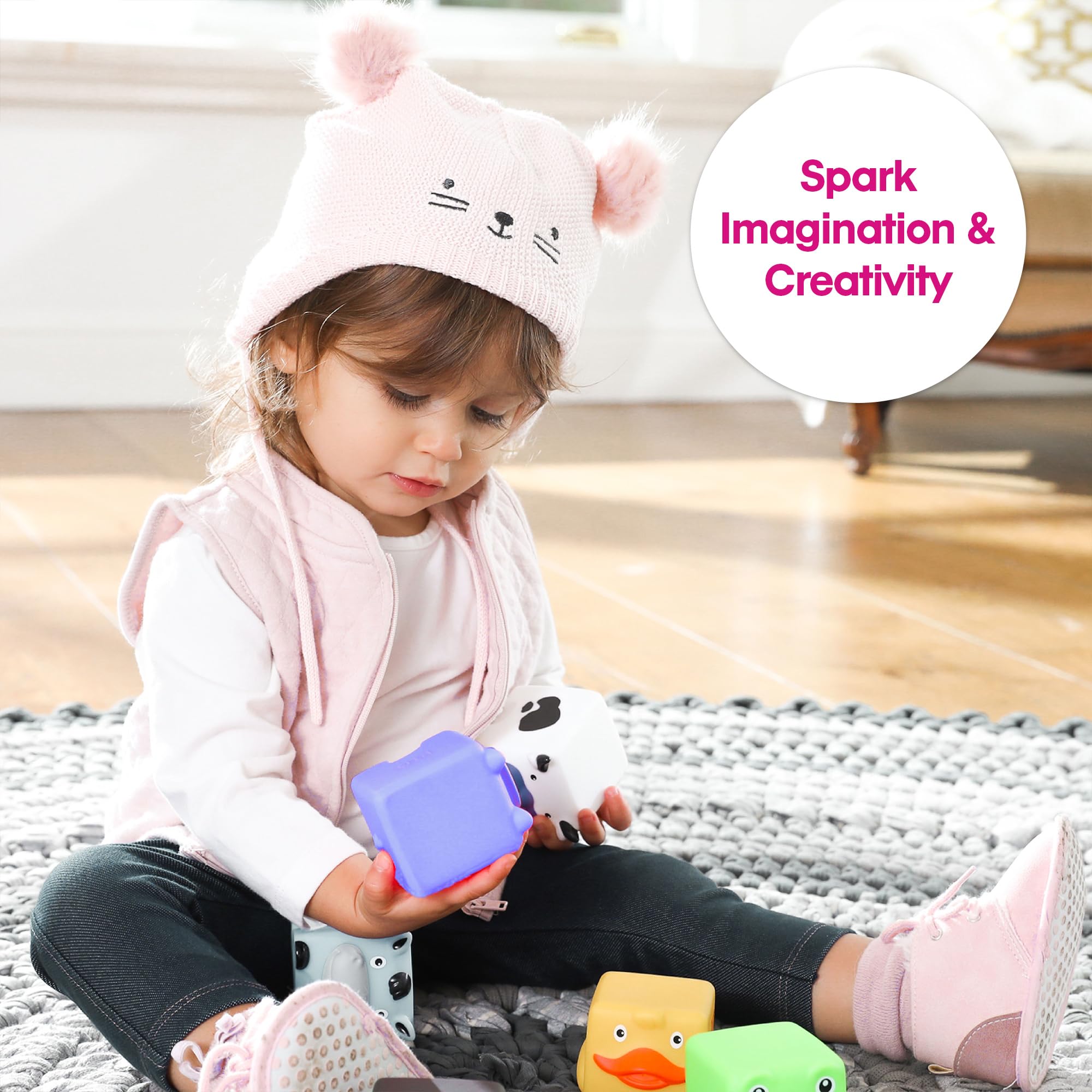Edushape Soft & Squeezy Critter Blocks - Set of 6 Animal Soft Baby Blocks - Stacking Blocks in Animal Shapes - Soft Baby Blocks for Toddlers, Babies - Construction Sensory Play and Child Development