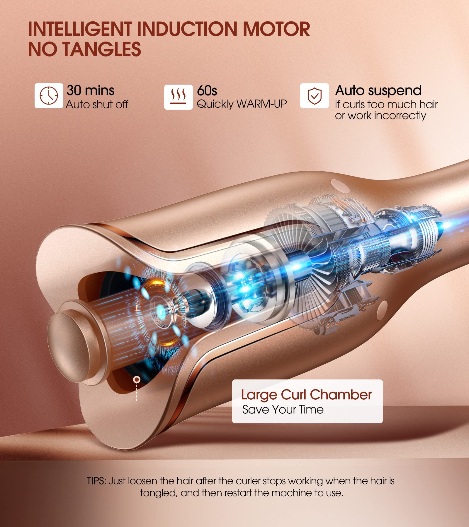 Automatic Curling Iron, Professional Anti-Tangle Automatic Hair Curler with 1" Curling Iron Large Slot & 4 Temperature & 3 Timer, Dual Voltage Rotating Curling Iron with Auto Shut-Off for Hair Styling
