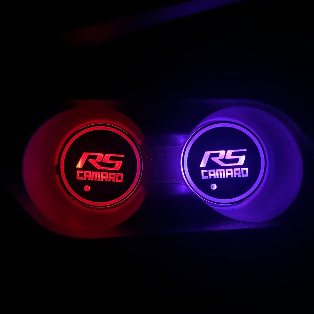 biaozhi 2pcs LED Cup Holder Lights for Camaro RS, LED Car Coasterss with 7 Colors Luminescent Light Cup Pad, USB Charging Cup Mat Accessories(forRS) A-311