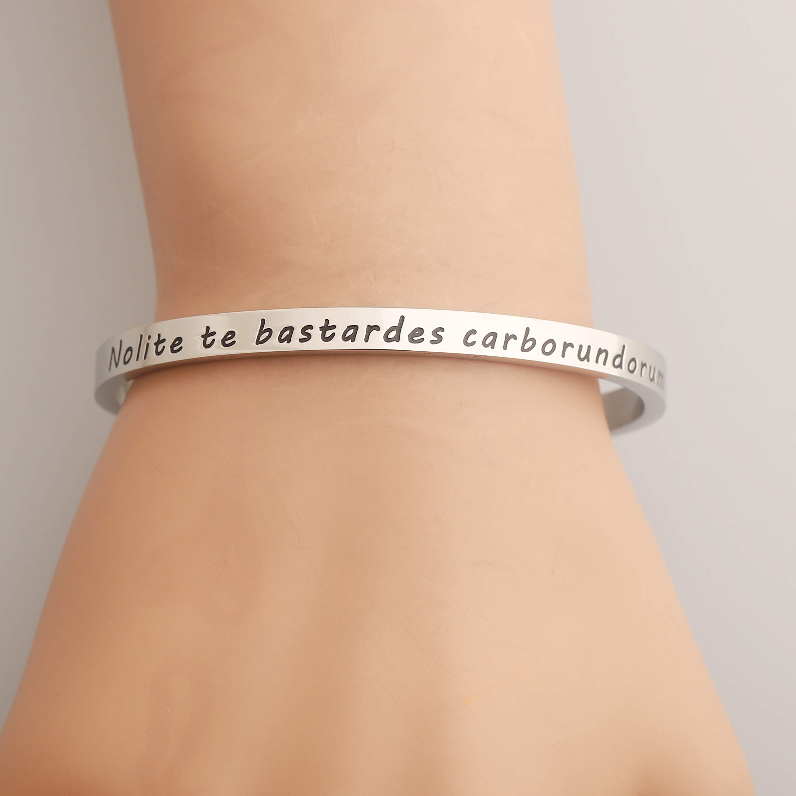BNQL Nolite Te Bastardes Carborundorum Inspirational Cuff Bracelet Quote Bracelet (silver)