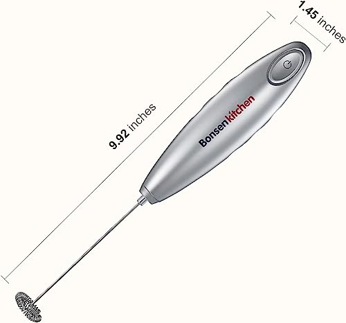 Bonsenkitchen Milk Frother Handheld, Automatic Milk Foam Maker Hand Frother for Coffee, Matcha, Hot Chocolate, Battery Operated Mini Drink Mixer-Silver