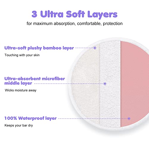 Organic Bamboo Nursing Breast Pads - 14 Pack Reusable and Washable Postpartum Pads for Breastfeeding and Maternity, with Laundry Bag - Soft, Natural and Large Nipple Pads for New Moms
