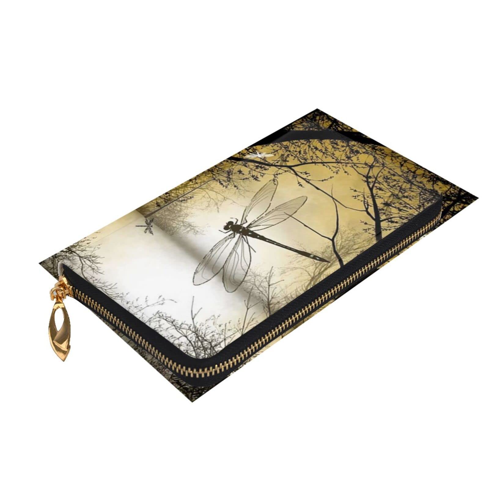 HOMETER Women'S Leather Wallet Dragonflies Coin Purse Travel Credit Card Holder Zipper Purse Cell Phone Handbag