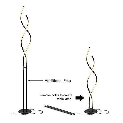 Brightech Embrace Dimmable LED Floor Lamp β Modern Spiral Adjustable Standing Lamp for Living Rooms & Offices β 2-in-1 Tall End Table Lamp for Bedroom Reading - Black