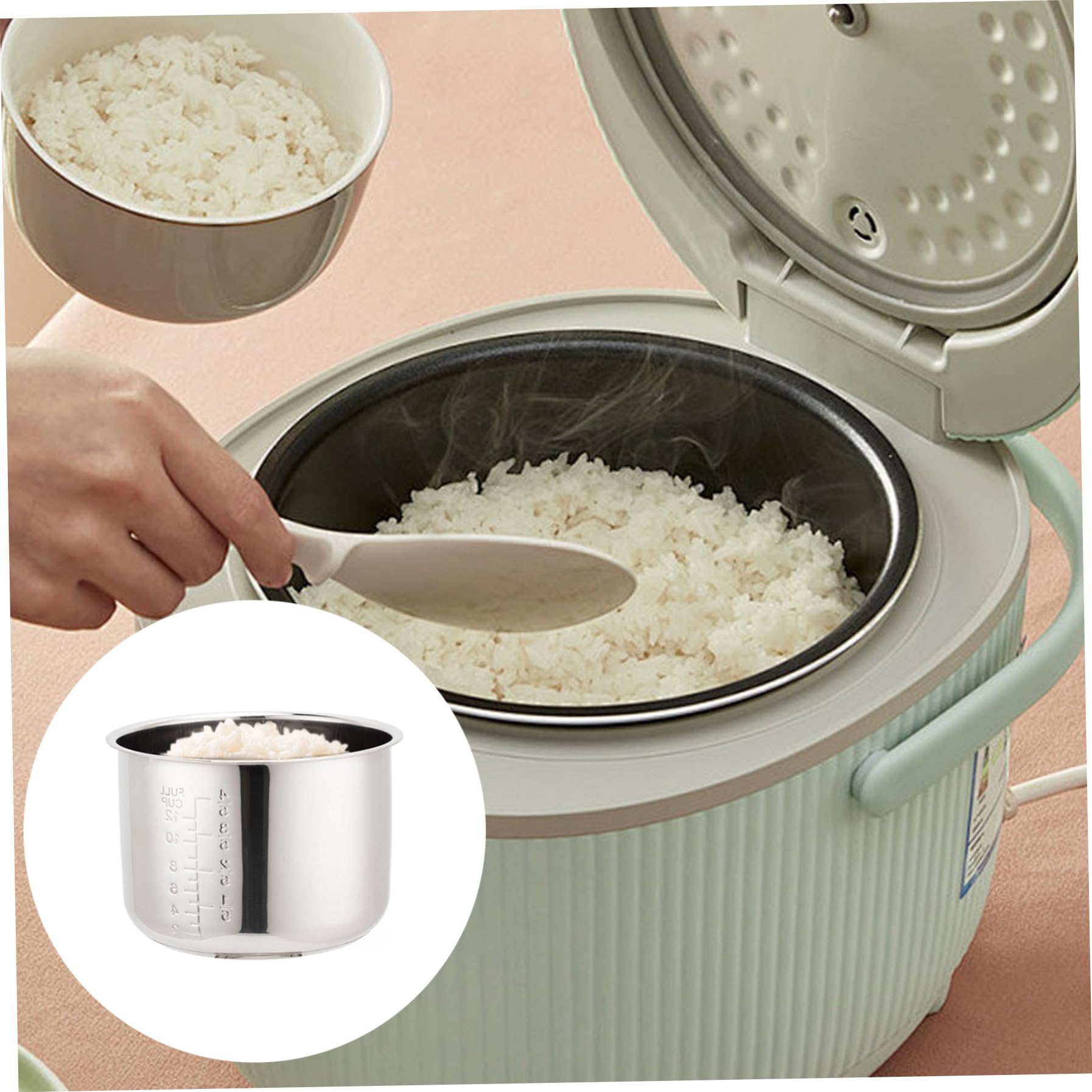CurcKua Stainless Steel Rice Cooker Inner Pot Rice Cooker Stainless Steel Inner Pot 4L Stove Safe Polished Edged Rice Cooker Inner Pot with Scale & 3-Ply Bottom for Rice Pot Rice Cooker