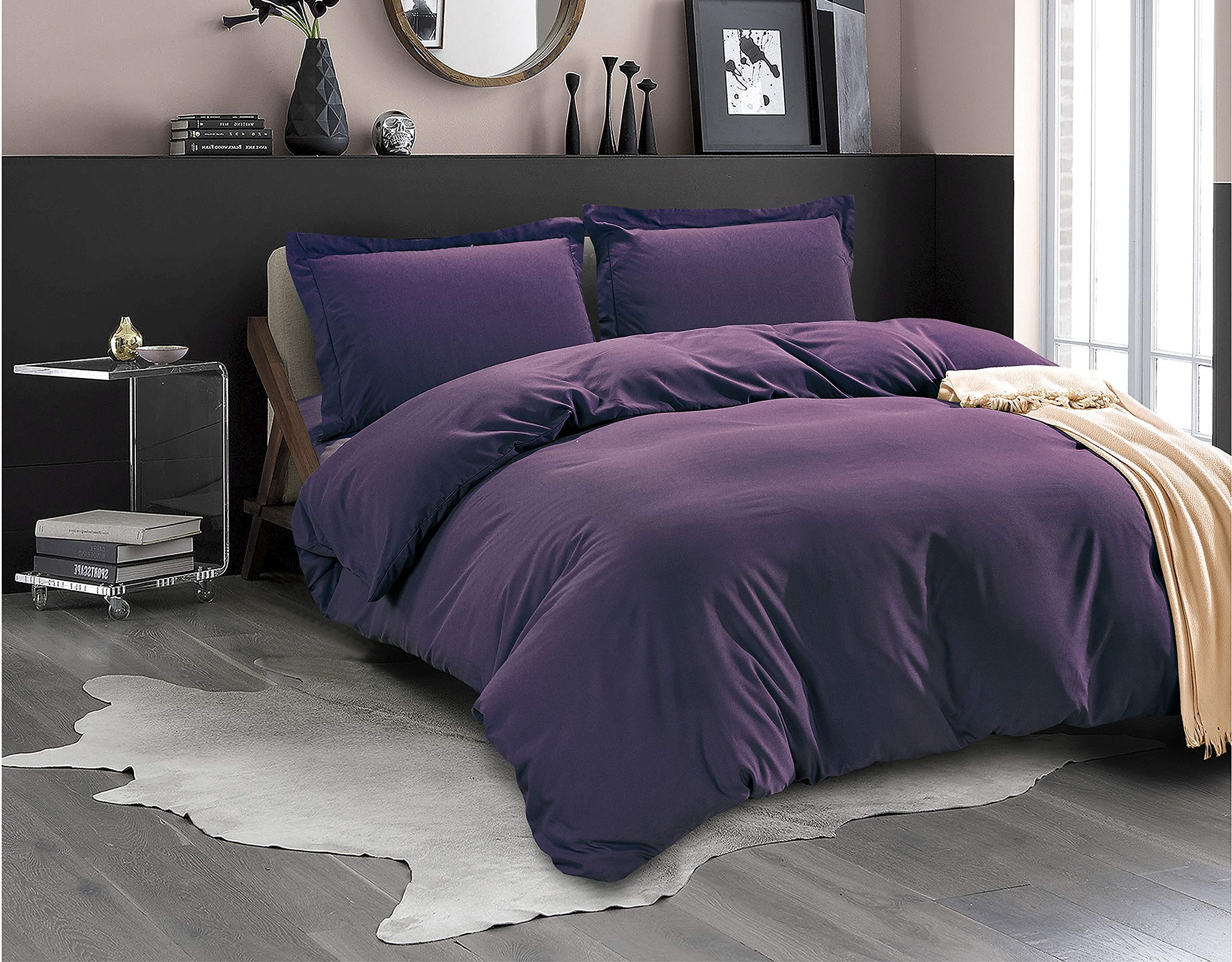 Xtream Fabric 100% Natural Cotton Duvet Set, 1 Duvet Cover with Button Closure, 1 Fitted Sheet 21" Deep Pocket and 2 Pillowcase 800 Thread Count Duvet Cover Set, Duvet Sets Full Size Purple