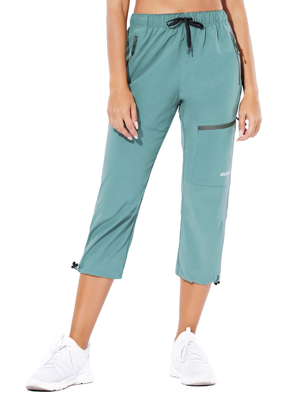 BALEAF Women's Hiking Cargo Capris Outdoor Lightweight Water Resistant Pants UPF 50 Zipper Pockets Pond Size M
