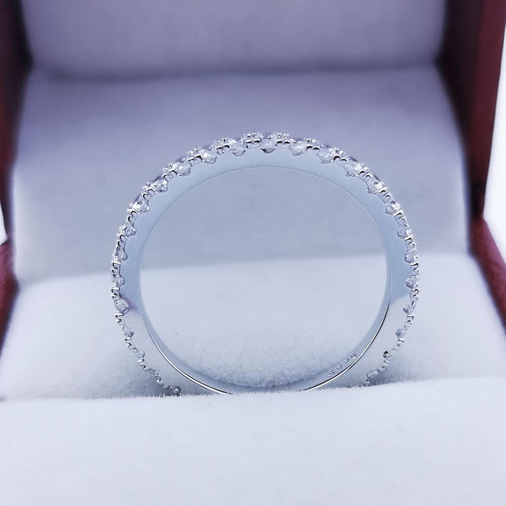 Bo.Dream 2.2mm Round Cubic Zirconia CZ Wedding Full Eternity Band Rings Sterling Silver Size 7
