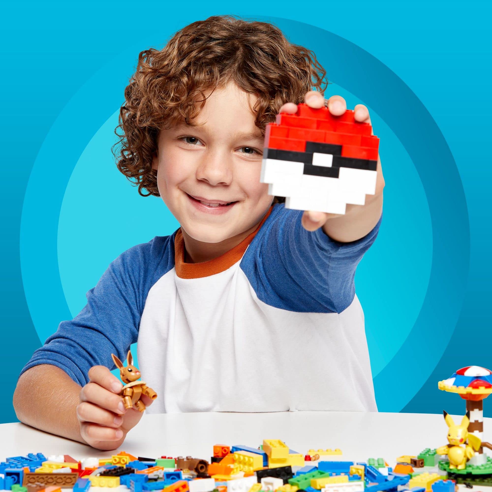 Mega Pokémon Building Toys Set, Building Box with 450 Pieces, 2 Poseable Characters and Storage Box, for Kids