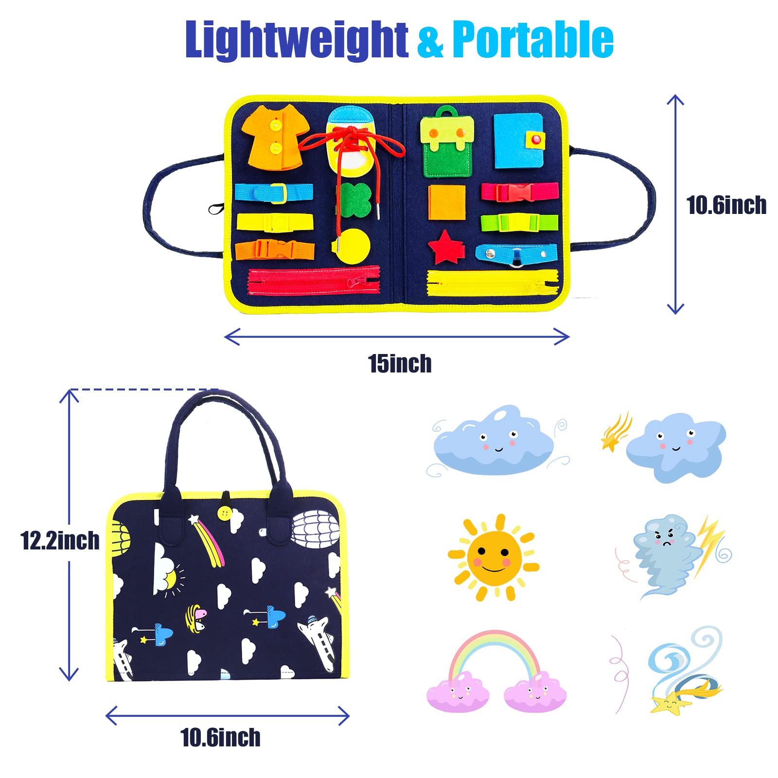 Rrwin Toddlers Busy Board for 1 2 3 4 Year Old Montessori Sensory Preschool Activities Educational Travel Toys Boys & Grils Gifts Learning Basic Dress Skills