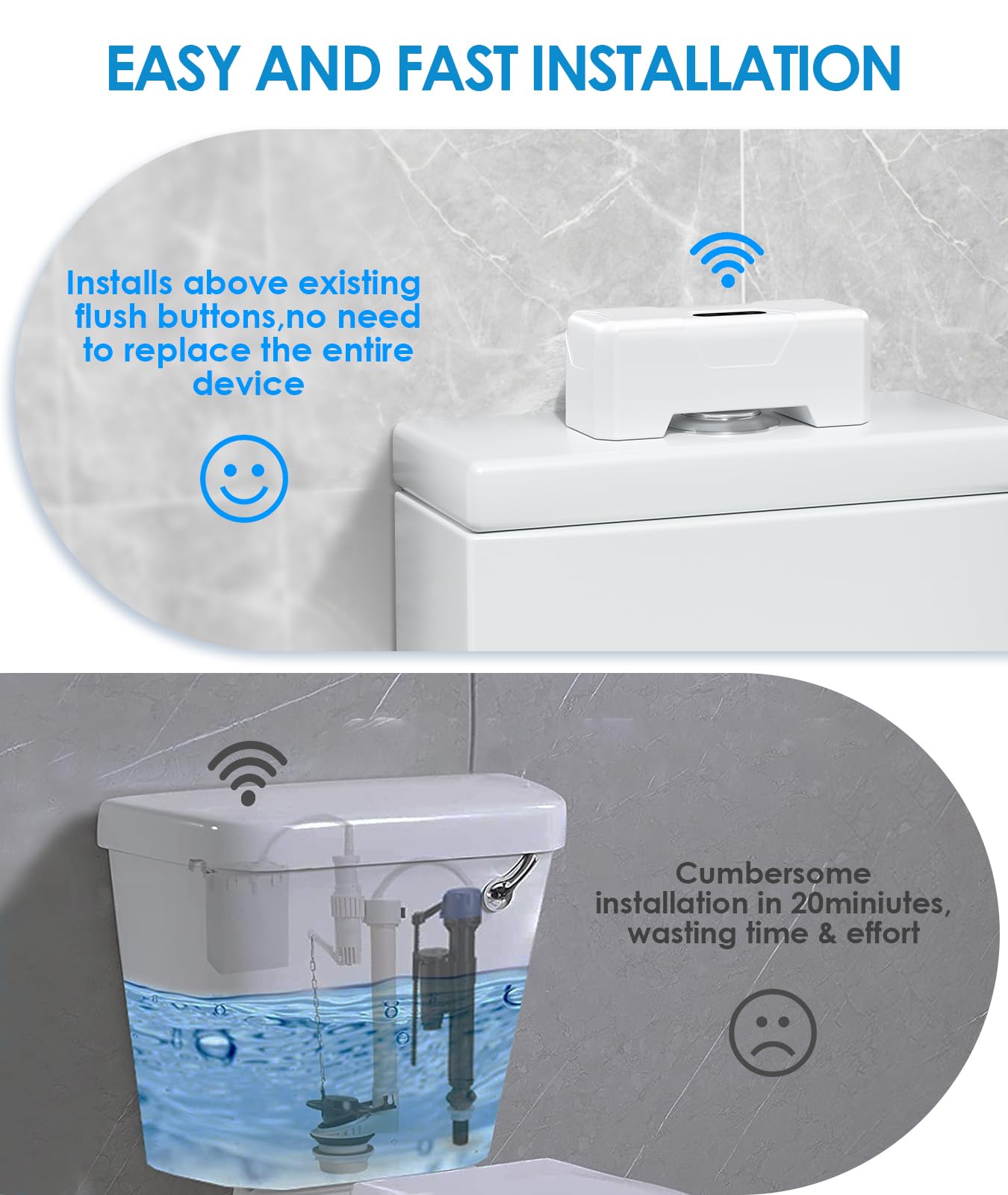 Automatic Toilet Flusher, 2023 Upgraded Touchless Toilet Flush Kit Toilet Flusher Replacement Kit for Most Homes and Public Toilets with Infrared Sensor, Rechargeable USB Charging and IPX6 Waterproof