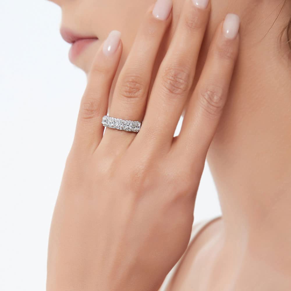 BERRICLE Sterling Silver 5-Stone Cubic Zirconia CZ Fashion Anniversary Ring for Women, Rhodium Plated Size 7.5