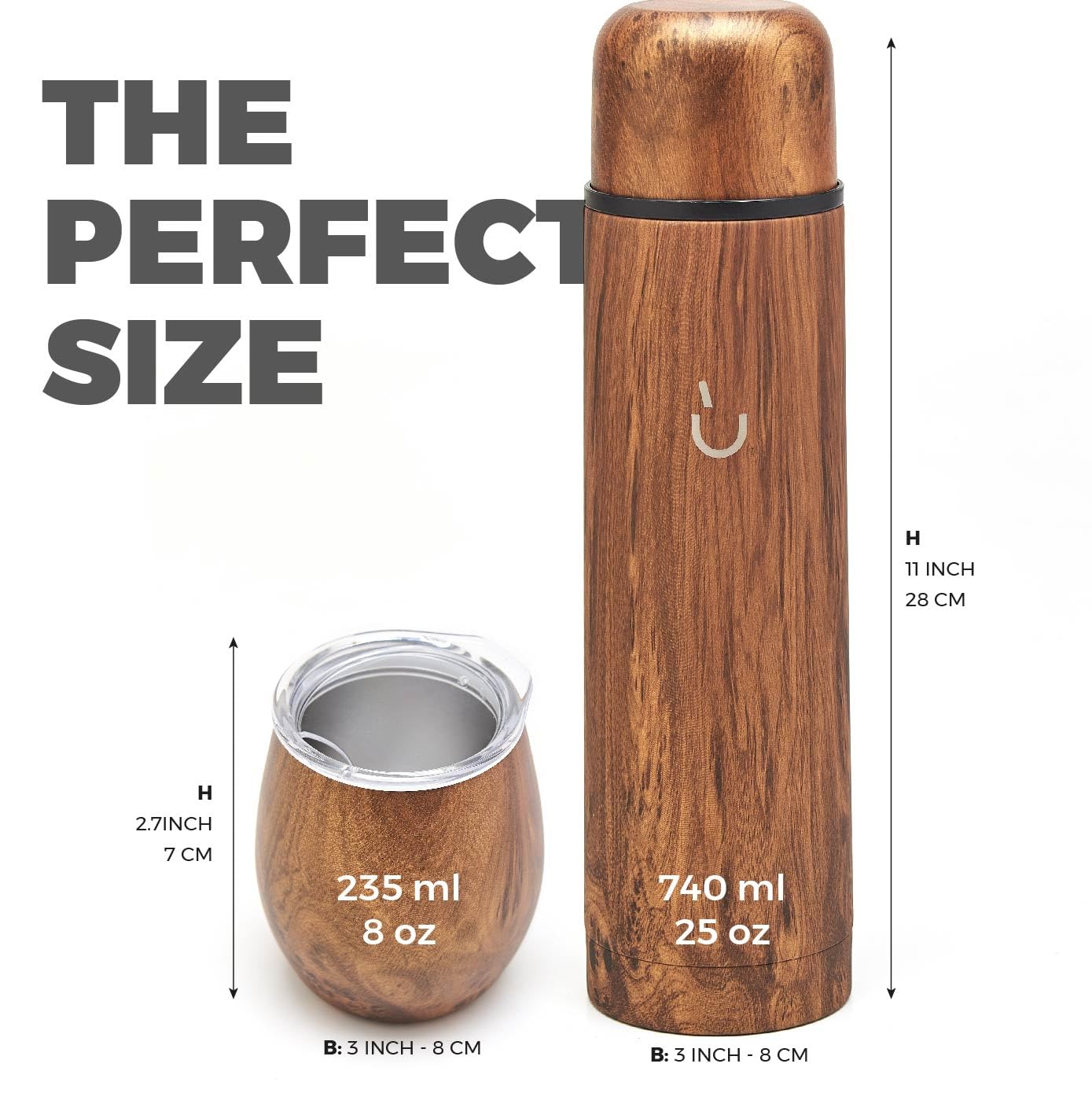 BALIBETOV Complete Yerba Mate Set - Modern Mate Gourd, Thermos, Bombilla and Cleaning Brush Included - All Premium Quality 304 18/8 Stainless Steel (Wood)