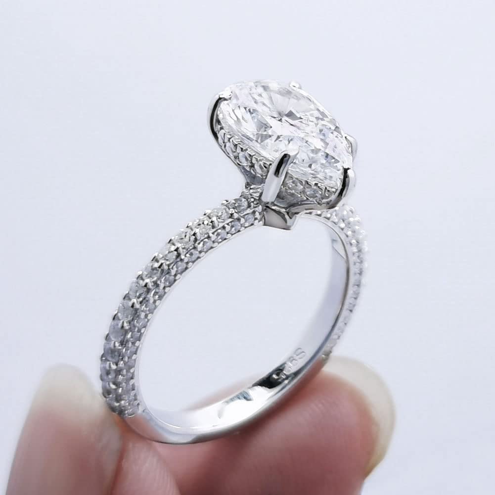Bo.Dream 3ct Pear Shaped Cubic Zirconia CZ Engagement Rings For Women Platinum Plated Sterling Silver Size 7