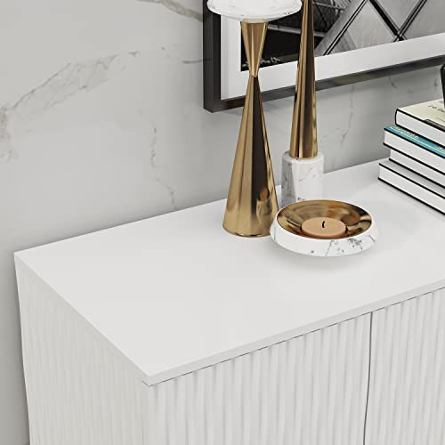 ECACAD Modern Sideboard Buffet Storage Cabinet with 4 Decorative Doors & Shelves, Kitchen Cupboard Console Cabinet with Metal Legs for Living Room, Entryway, White (55.2”L x 15.2”W x 30.8”H)