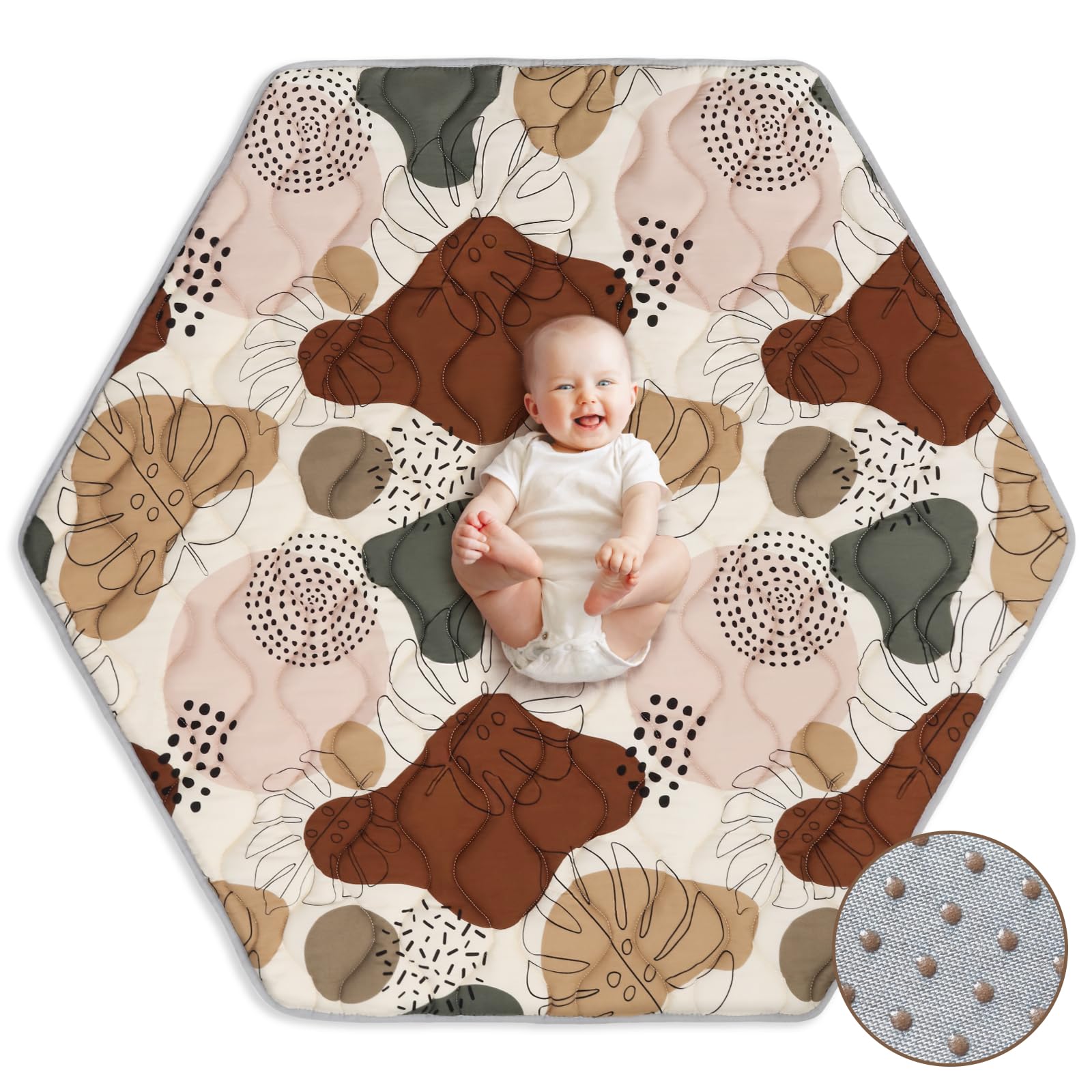 Baby Play Mats for Floor,49x49 Play Mat for Playpen,Thicken Soft Padding Foam Playmats for Babies and Toddlers Infants Kids, Foldable and Machine Washable Baby Crawling Mat,Boho Design