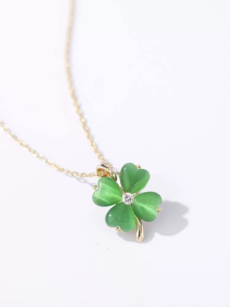 BUBGDYFO Green 4 Leaf Clover Necklace for Women, Lucky Pendant Chain Necklace Jewelry (no rotate)