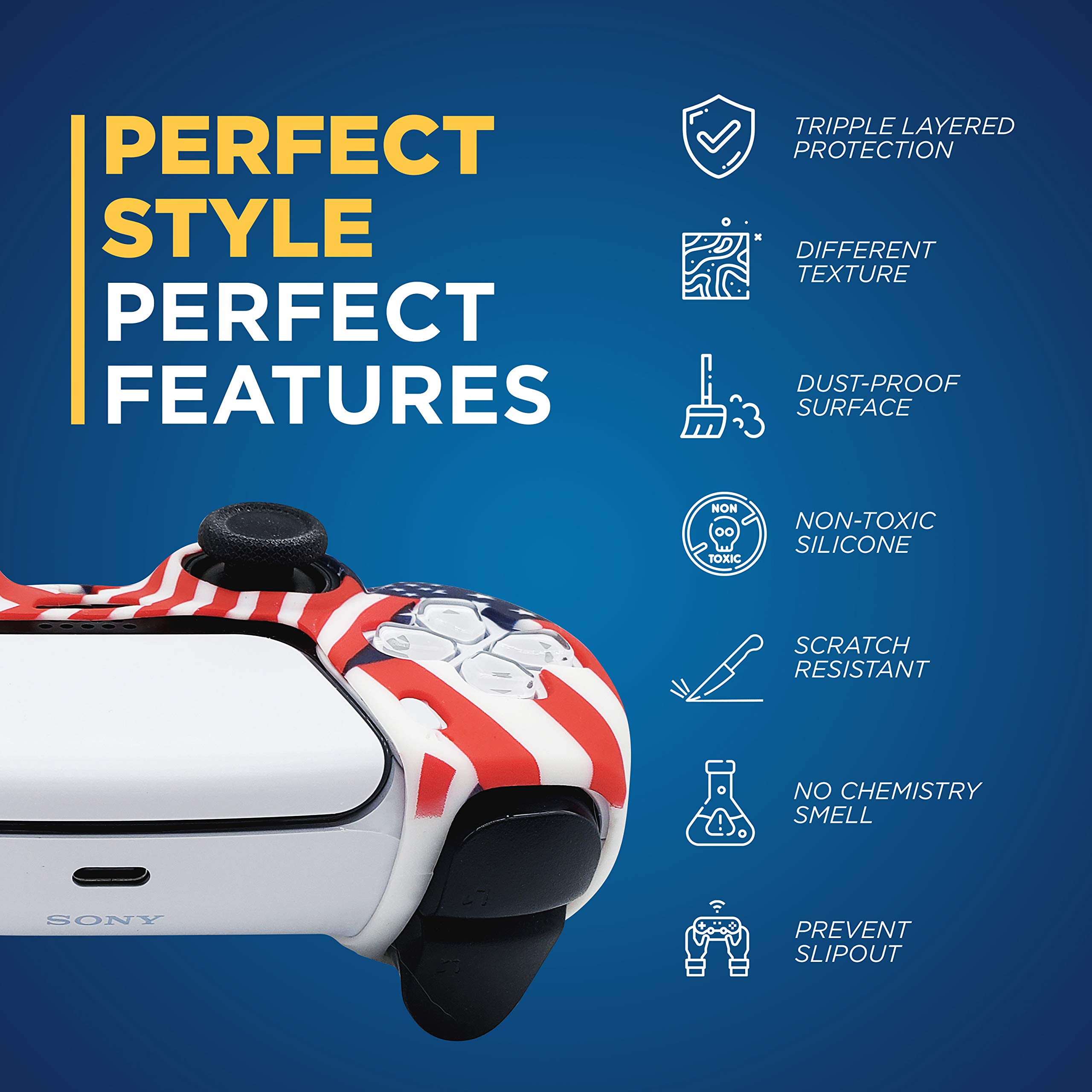 PS5 Silicone Gel Grip Controller Cover Skin Protector (USA Flag) Compatible for Sony PlayStation 5 DualSense Wireless Controller Protector Covers