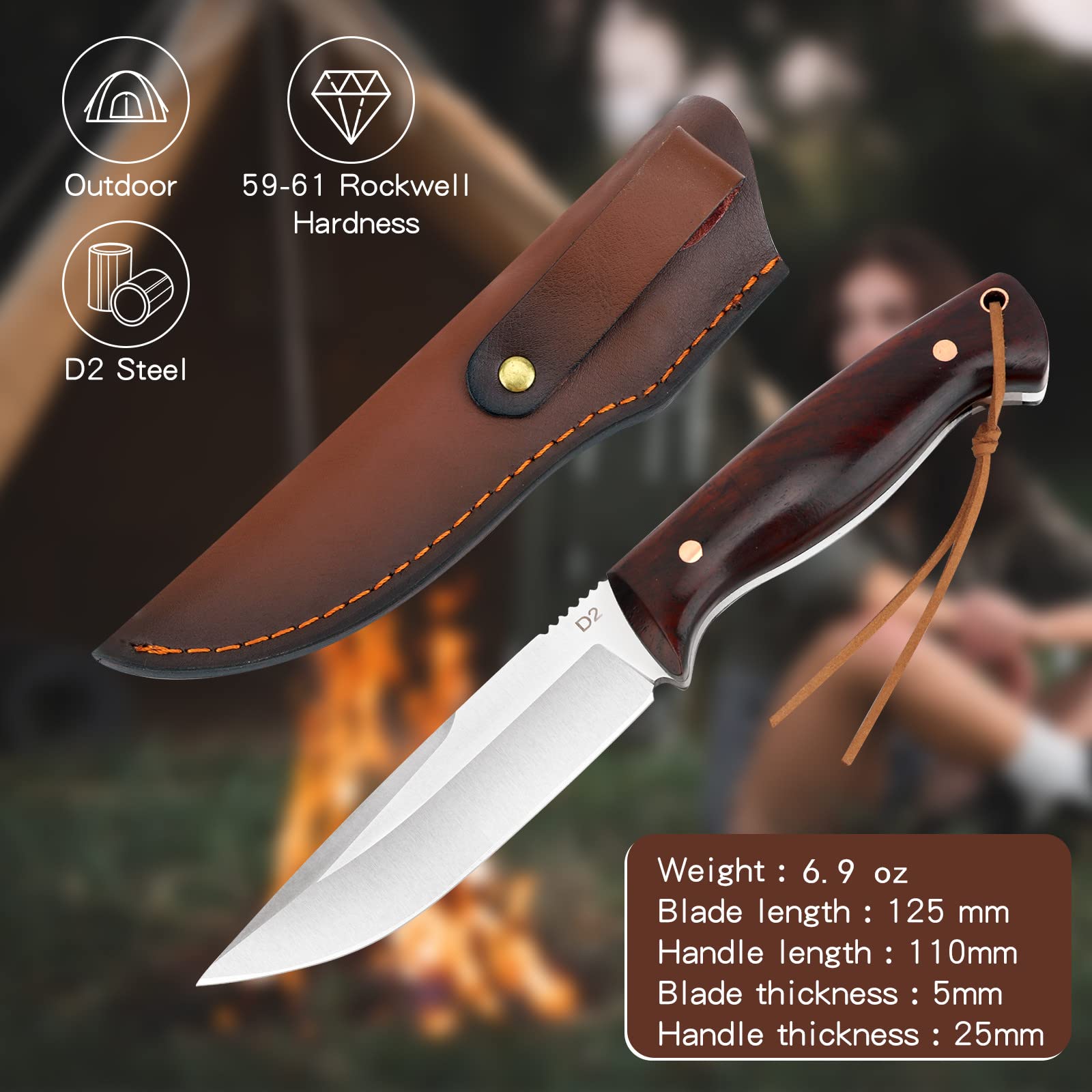 Benkey VG10 Damascus Natural Abalone Seashells Pocket Knife with Clip Leather Sheath and Fixed Blade Hunting Knife Bundles