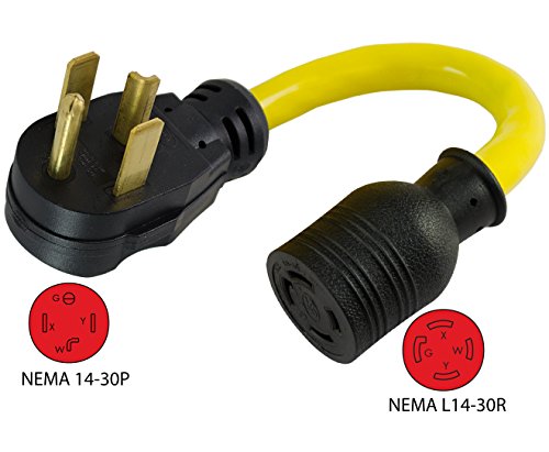 Conntek 14330 1.5-Foot Adapter 30 Amp NEMA 14-30P 4 Prong Male Plug To 30 Amp 125/250 L14-30R Volt Locking Female Connector