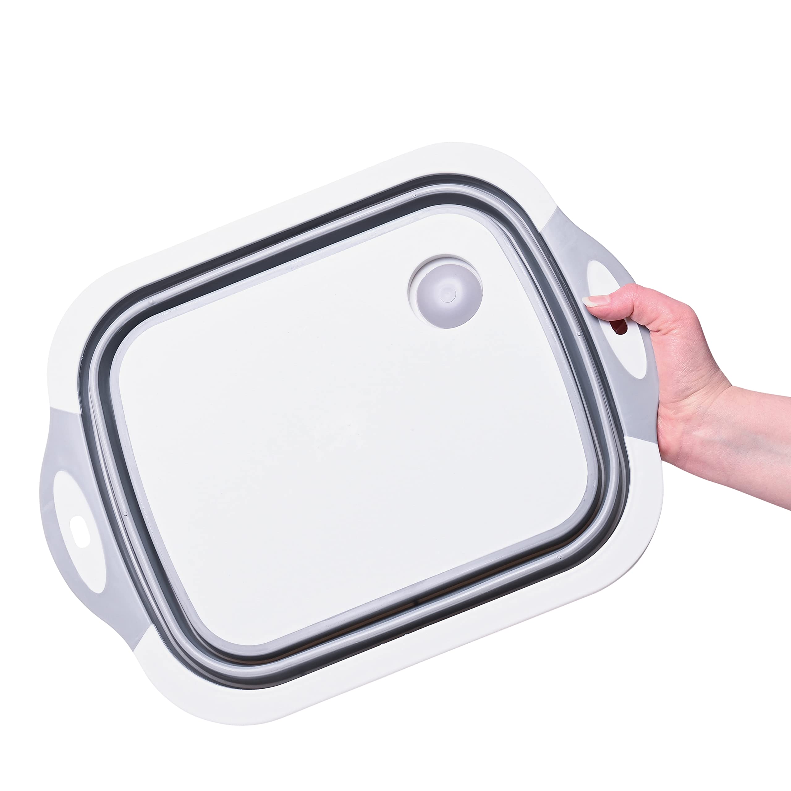 Cheer Collection Collapsible Cutting Board - Foldable Sink Colander and Chopping Board with Drainage Hole, Non-Slip Multifunction Storage Basket for Camping BBQ Picnic