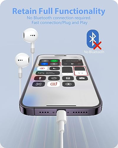 Earbuds Wired for iPhone Lightning Earphones Apple headphones [Apple MFi Certified]Built-in Mic & Volume Control, No Bluetooth Required Compatible with iPhone 14/13/12/11/XS/X/8 Support All iOS System