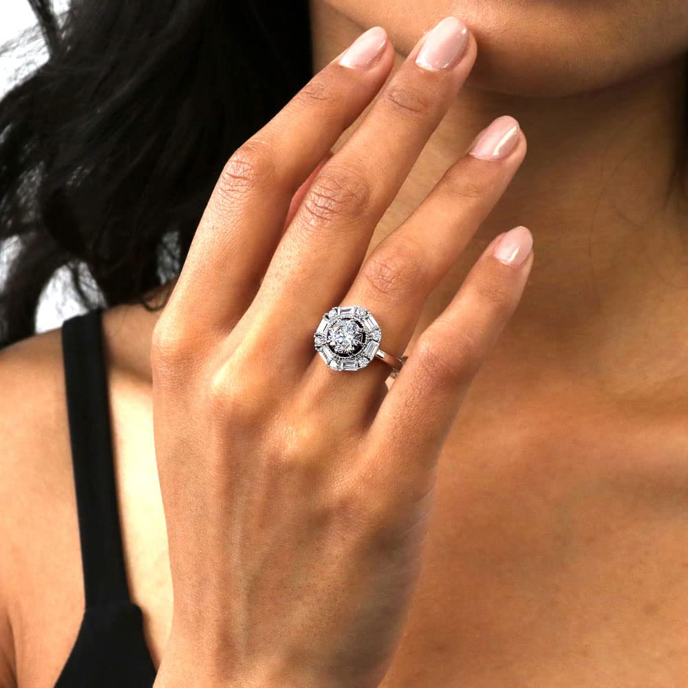 BERRICLE Sterling Silver Halo Wedding Engagement Rings Round Cubic Zirconia CZ Cable Ring for Women, Rhodium Plated Size 7