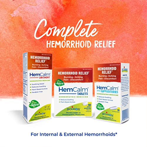 Boiron Hemcalm hemorrhoid Relief Tablets for Itchy Burning Pain, Swelling and discomfort, White, 60 Count