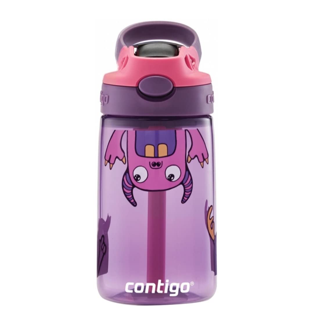 Contigo Kids Water Bottle with designed AUTOSPOUT Straw, 14 oz., Monsters Eggplant, 2-Pack