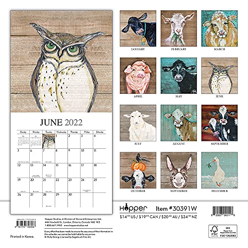 Barnyard Friends 2022 12 x 12 Inch Monthly Square Wall Calendar by Hopper Studios, Rural Country Art