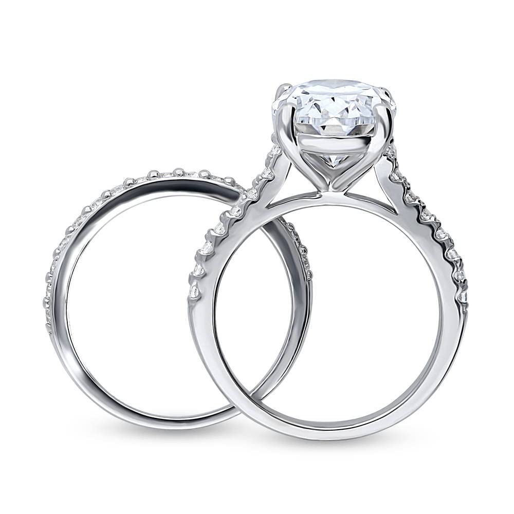 BERRICLE Sterling Silver Solitaire Wedding Engagement Rings 5.5 Carat Oval Cut Cubic Zirconia CZ Ring Set for Women, Rhodium Plated Size 6