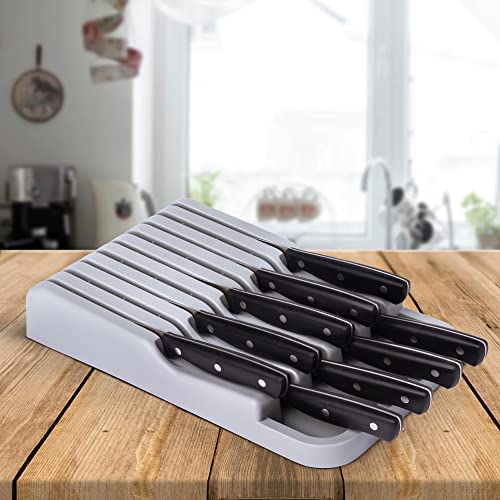 Cheer Collection Kitchen Drawer Knife Organizer - Space Saving Tray to Keep Knives Organized, Gray