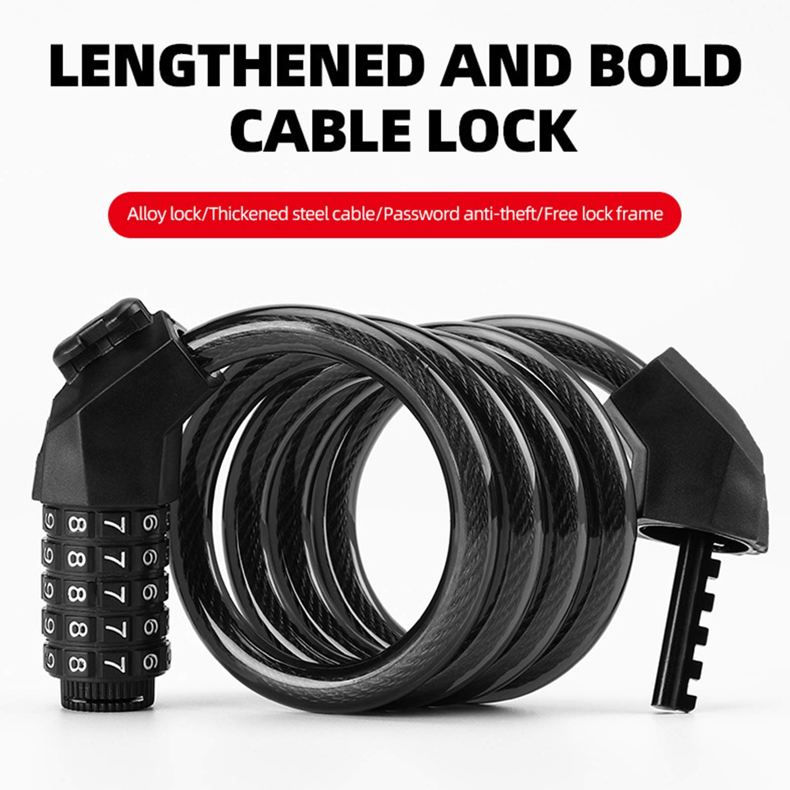 Bicycle Lock, Bike Steel Cable Lock 5-Digit Password Anti-Theft Lock for Cycling Security Bicycle Accessories(Black)