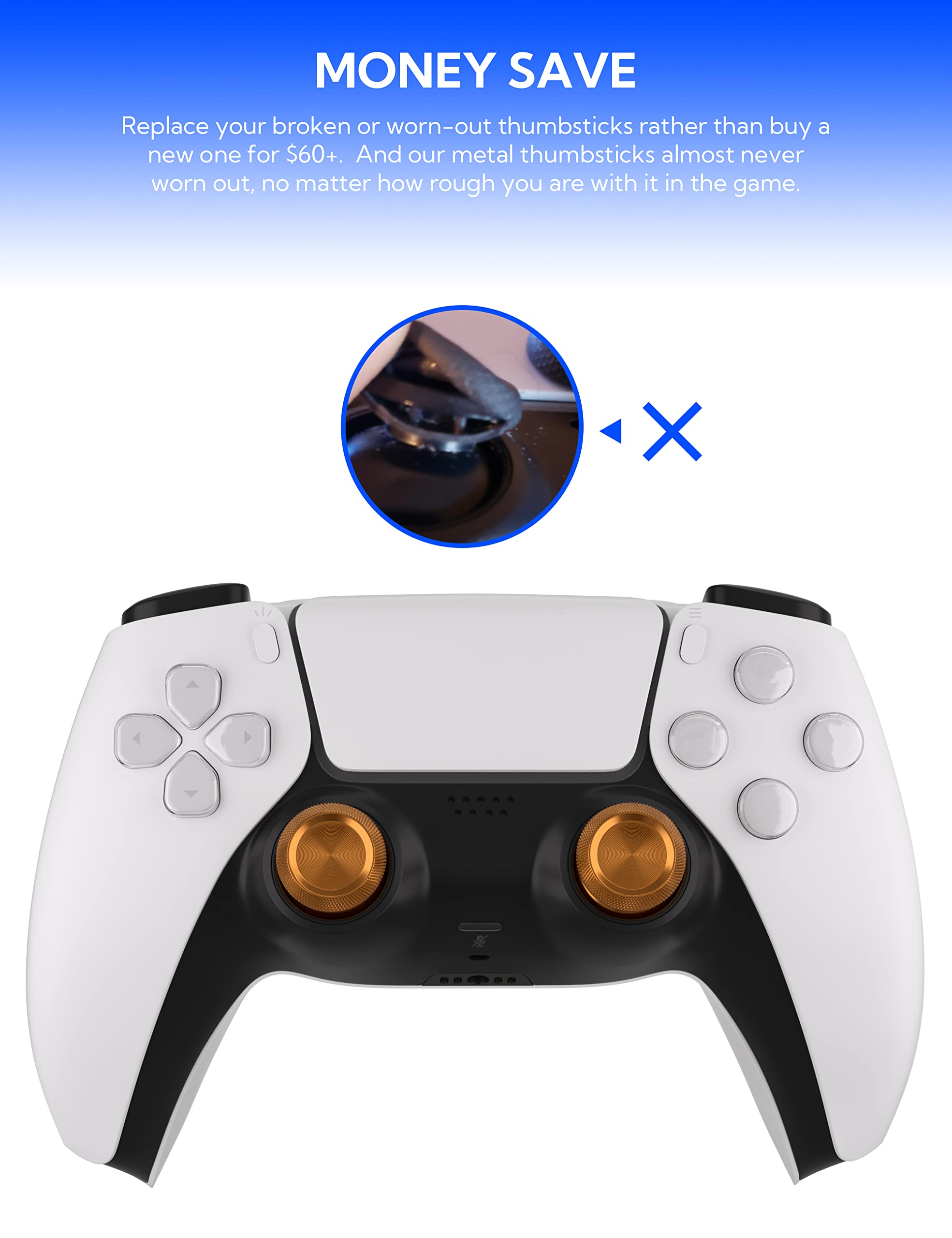 Avericht Metal Thumbsticks for PS5 Controller, Aluminum JoyStick Replacement Kit for Dualsense Controller(Metal Gold)