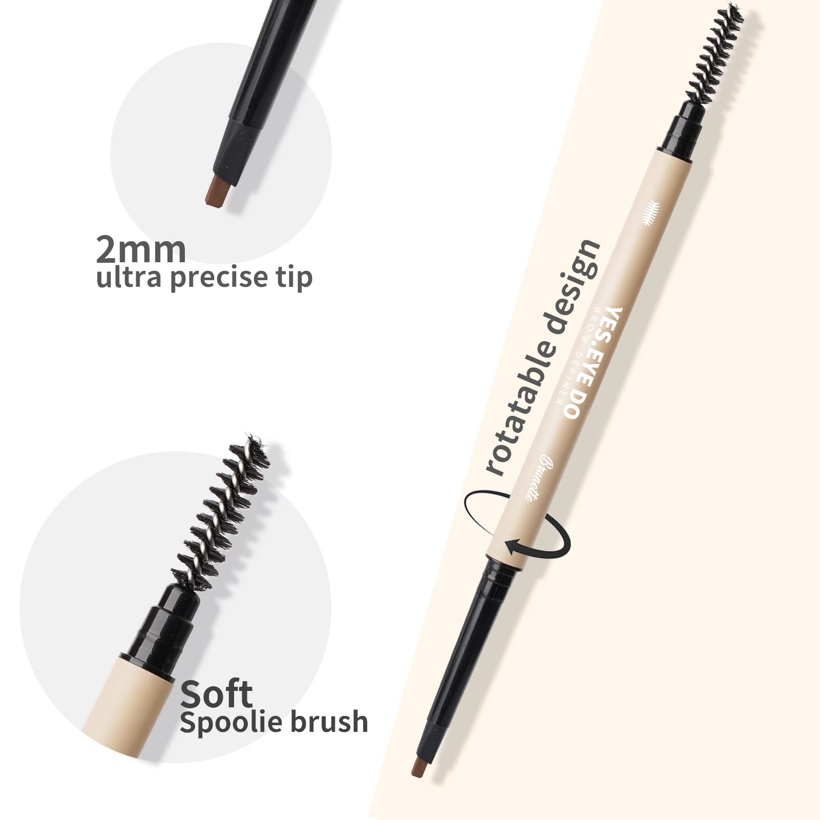 Brow Pencil for Gray Hair, Retractable Eyebrow Pencil with Brush for Older Women, Ultra Fine Mechanical Brow Definer Pencil with Angled Tip & Spoolie Brush, Long-lasting Waterproof, Grey, YES.EYE DO