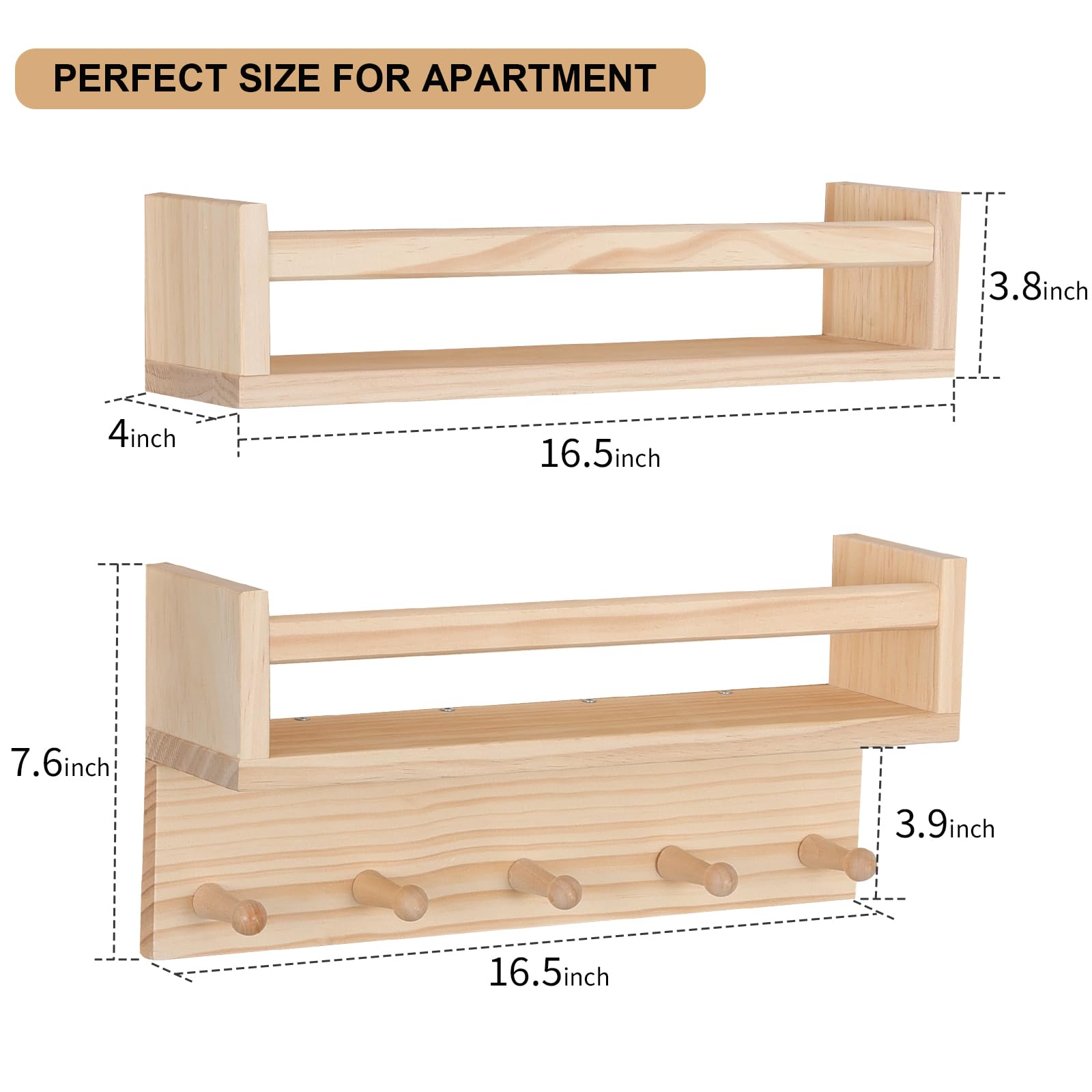 birola Nursery Book Shelves Set of 3,Nursery Shelves for Bookshelf Wall,Wall Bookshelves for Kids,Bathroom Decor, Kitchen Spice Rack (Natural)