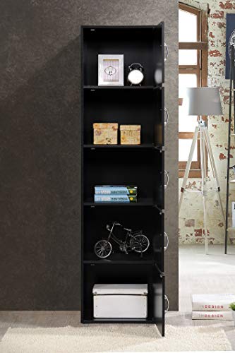 HODEDAH 5 Door Bookcase Cabinet, 5-Shelf, Black