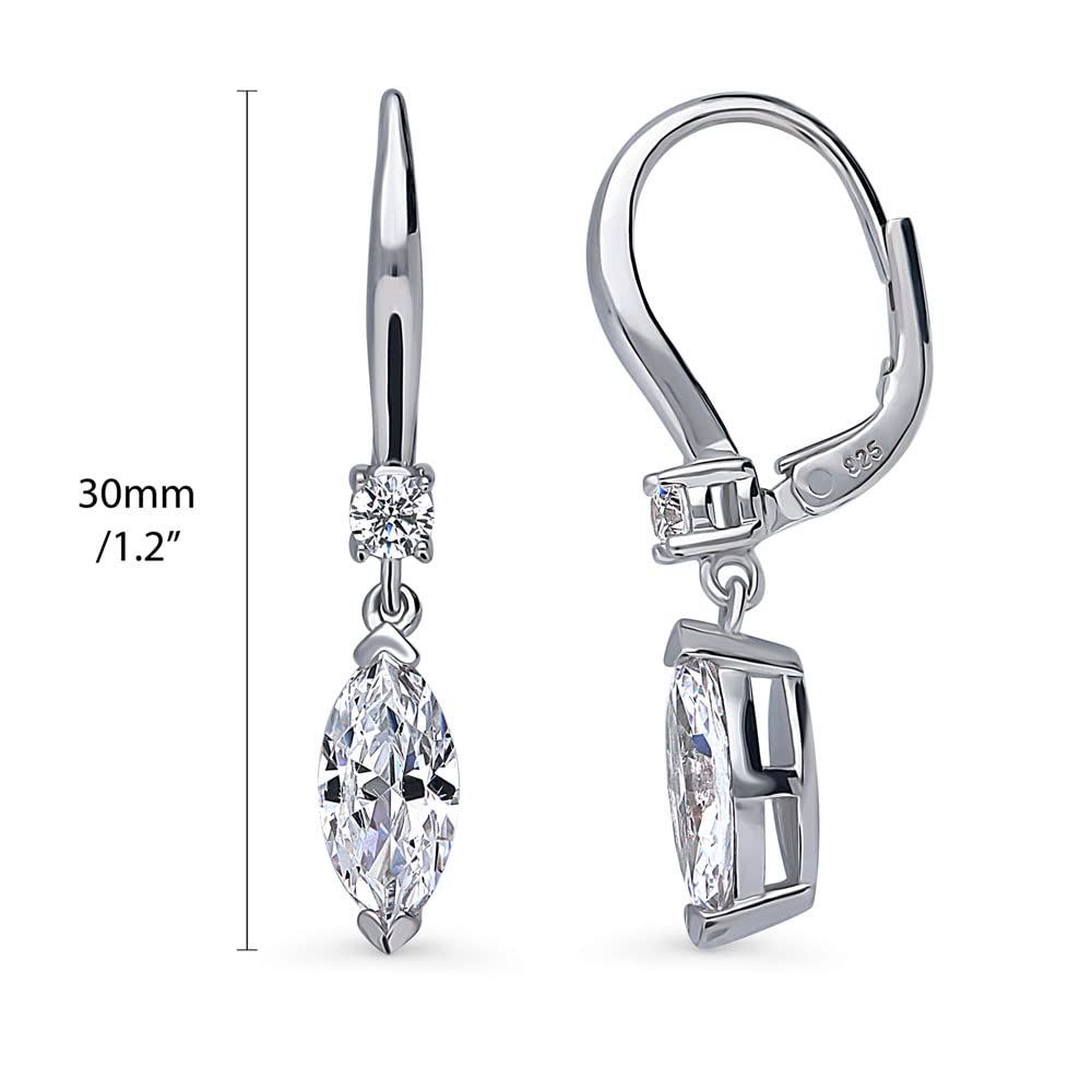 BERRICLE Sterling Silver Solitaire 2 Carat Marquise Cut Cubic Zirconia CZ Anniversary Leverback Dangle Drop Earrings for Women, Rhodium Plated