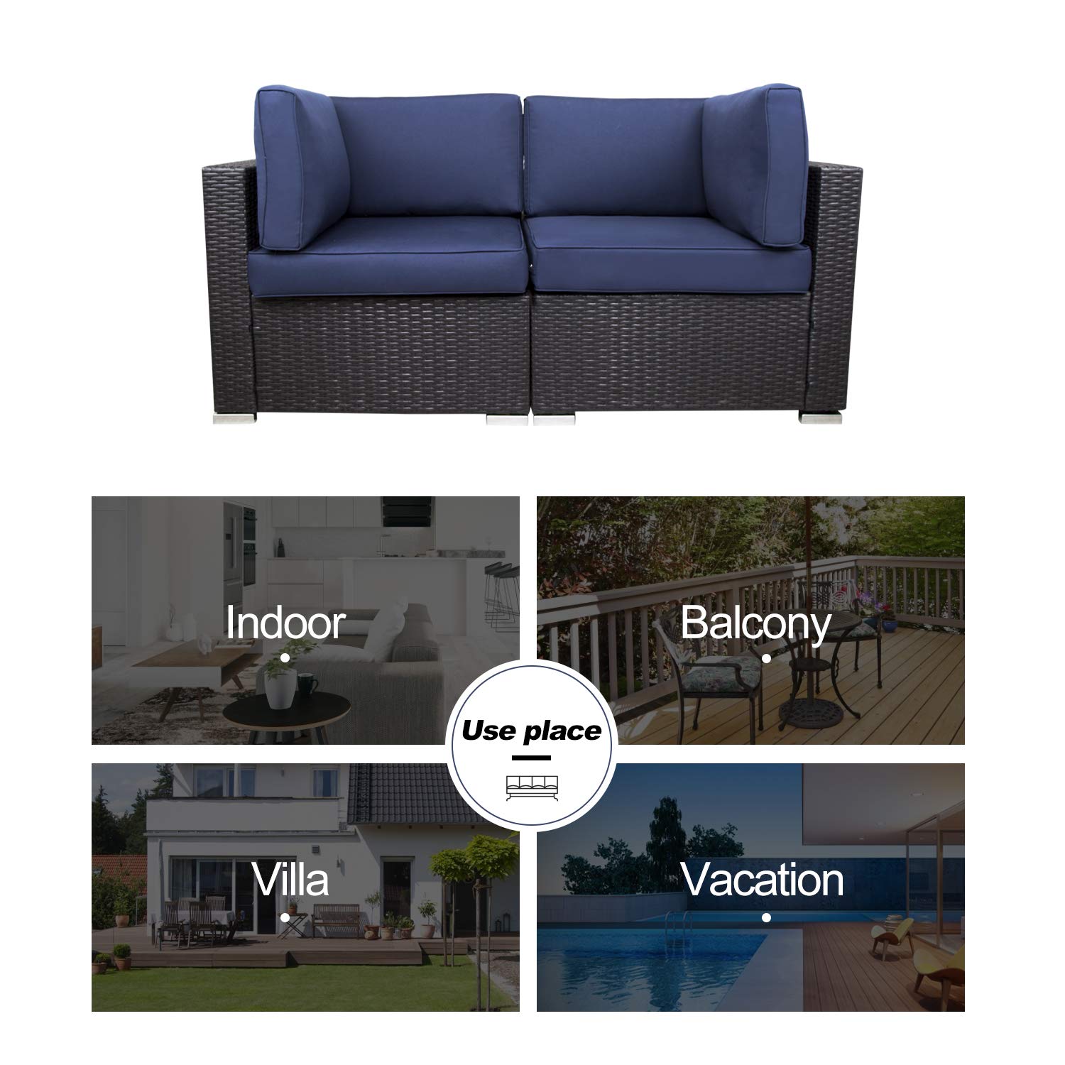 Excited Work Wicker Loveseats Patio Sectional Furniture Corner Sofa All Weather Outdoor Rattan Couch Set Conversation Sets(Orange)