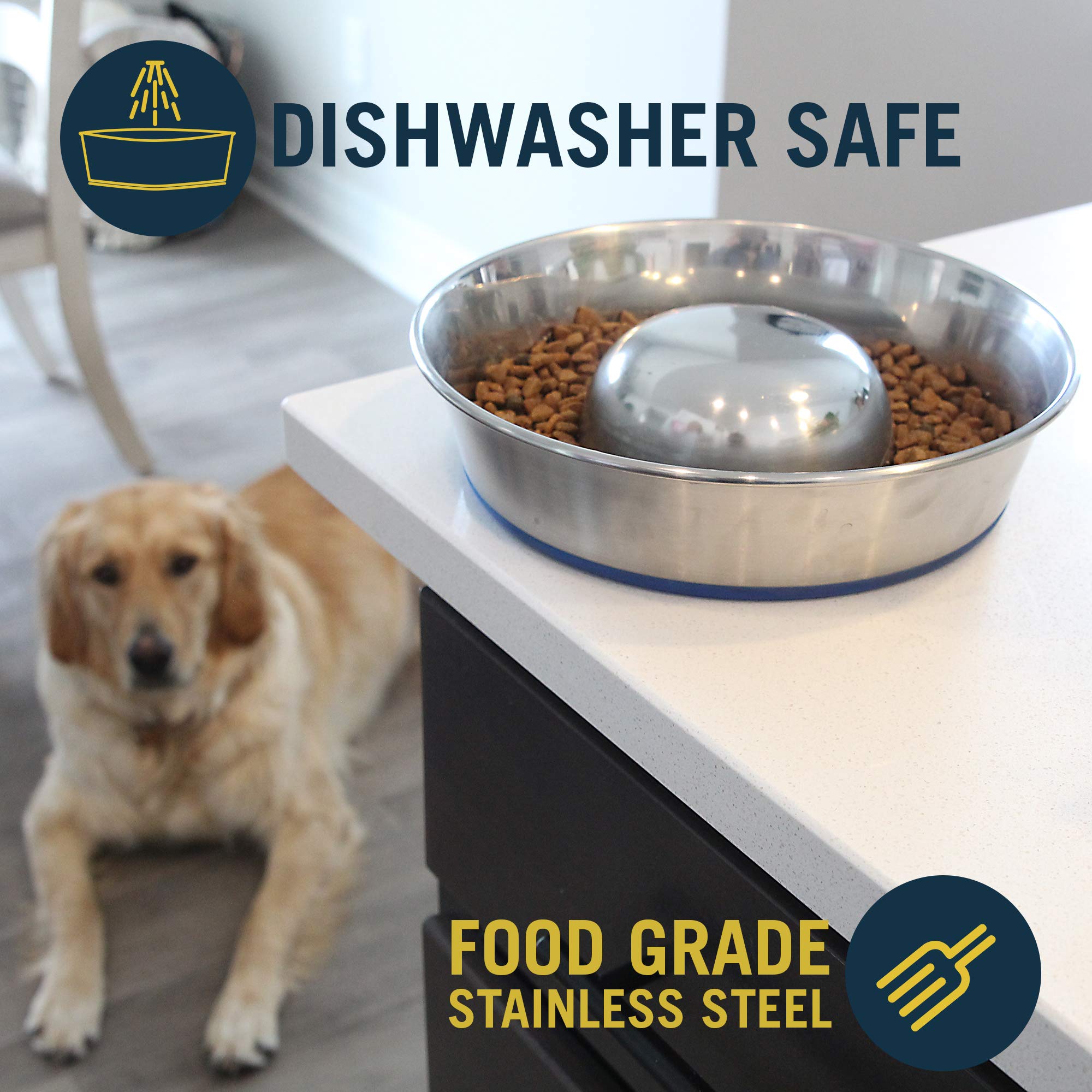 OurPets DuraPet Slow Feed Premium Stainless Steel Dog Bowl, Silver (2040010301)