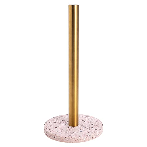 Coffeezone Kitchen Paper Towel Holder for Counter Top with Golden Roll and Terrazzo Stone Base (Terrazzo Pink)