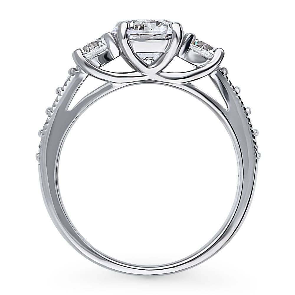 BERRICLE Sterling Silver 3-Stone Wedding Engagement Rings Round Cubic Zirconia CZ Anniversary Promise Ring for Women, Rhodium Plated Size 6