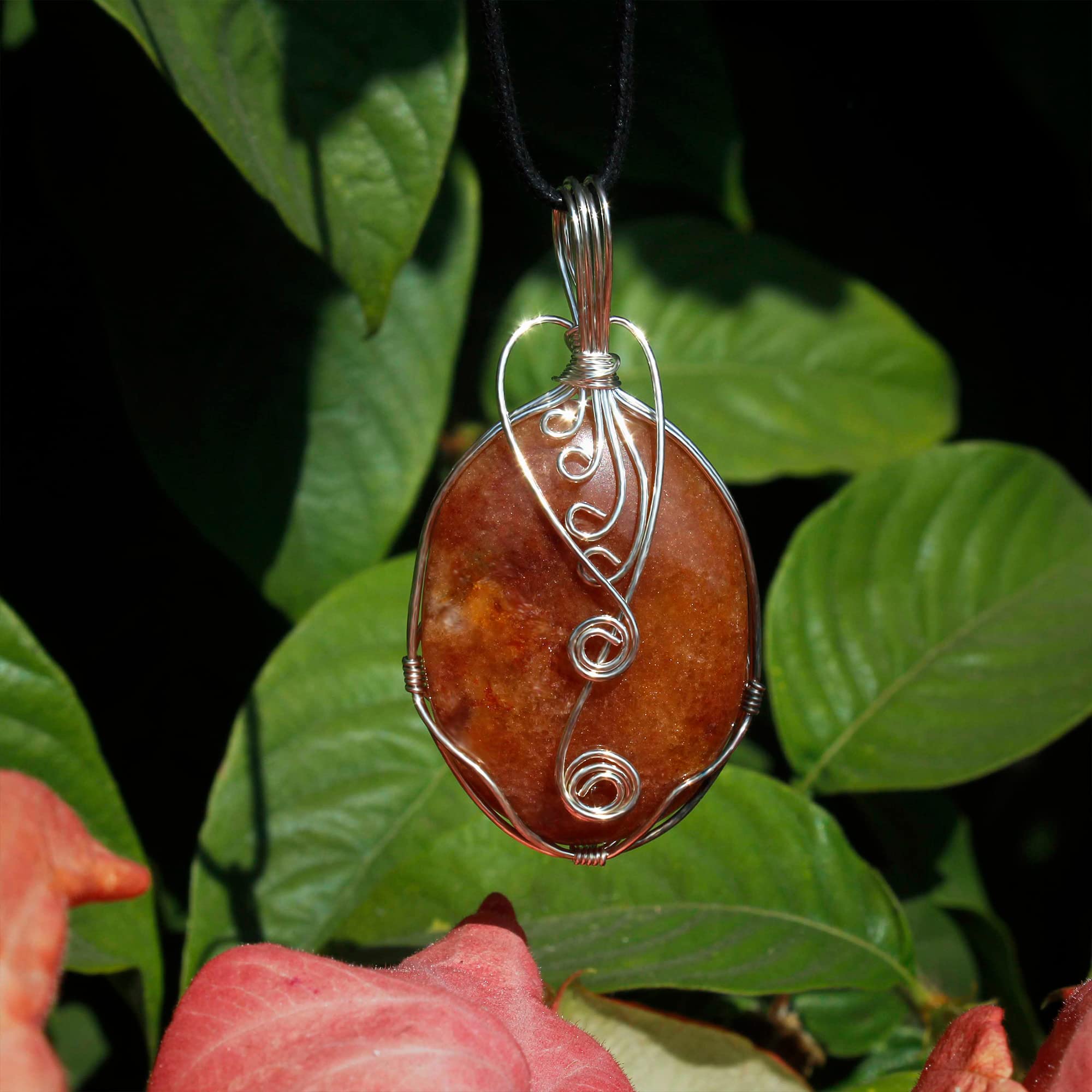 AYANA Pure Peach Aventurine Healing Crystal Pendant Necklace for Women | Authentic Gem for Prosperity, Health & Creativity |Silver Wire Wrap| Handmade with Ethically Sourced Raw Natural Real Gemstones