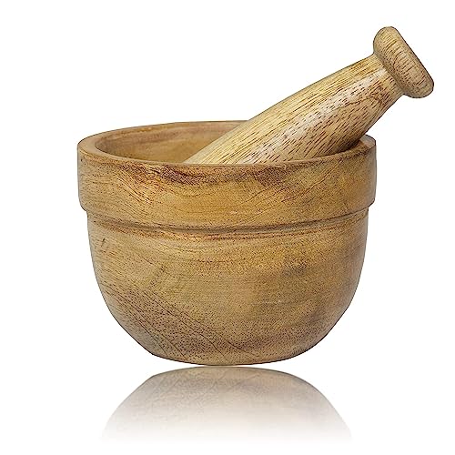 Earthly Home Wooden Carved Mortar and Pestle | Grinder for Herbs, Spices Grinding Set Garlic Mincer Herb Spice Masher Grinder Chopper Kitchen Tool, Handmade Mortar and Pestle, 3.5 Inches