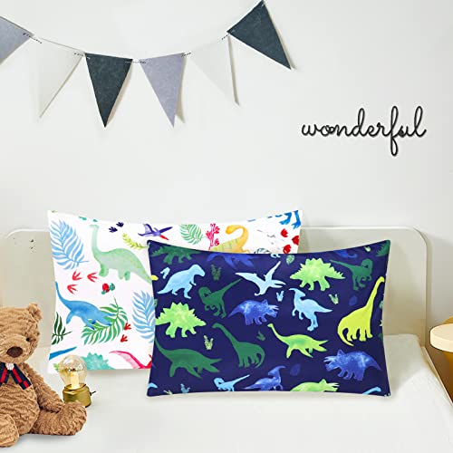 Toddler Pillowcase, Kids Pillow Cover for Sleeping, 2 Pack Dinosaur Set Fit Pillow Sized 13"x 18" Or 14"x19", 100% Silky Soft Microfiber, Envelope Closure, Baby Travel Pillowcase for Boys Girls