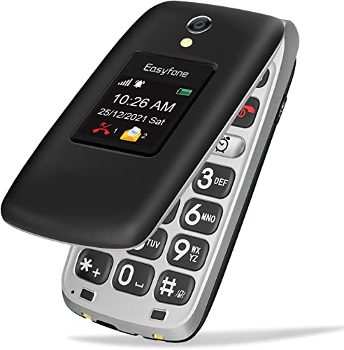 Easyfone Prime-A1 Pro 4G Big Button Flip Cell Phone for Seniors | Easy-to-Use | Clear Sound | SOS Button w/GPS | SIM Card & Flexible Plans | Convenient Charging Dock (Black)
