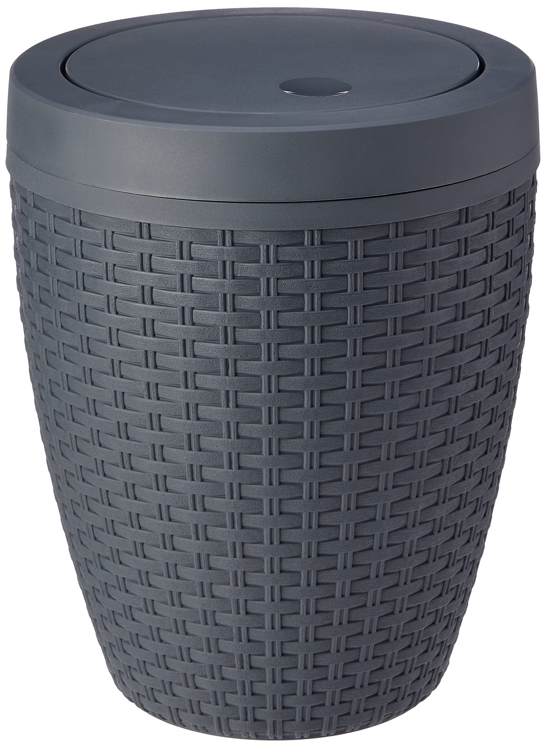 EEMKAY Addis Faux Rattan Round Swing Lid Bathroom Bin, Charcoal, 517488