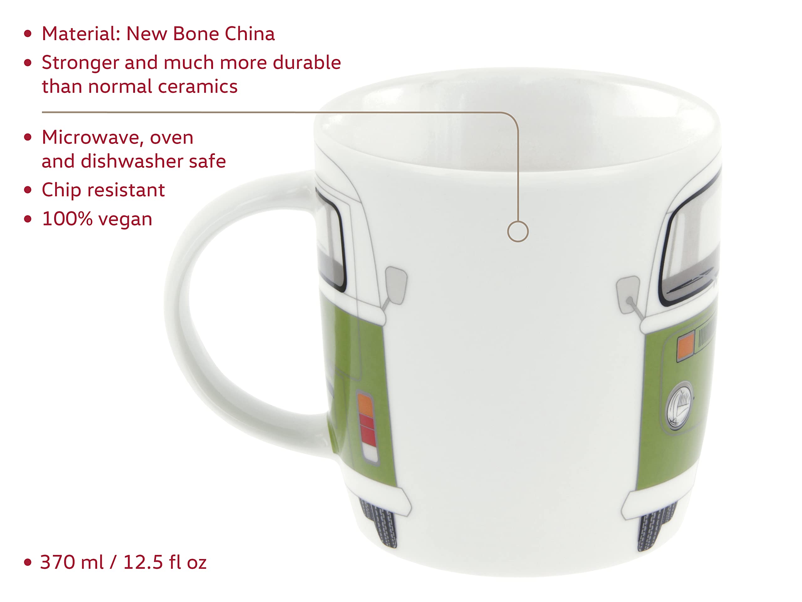 BRISA VW Collection - Volkswagen Large Ceramic Coffee-Tea-Cappuccino Mug Cup in T2 Bus Campervan Design (370 ml/12.5 fl oz/Bus Front/Green)